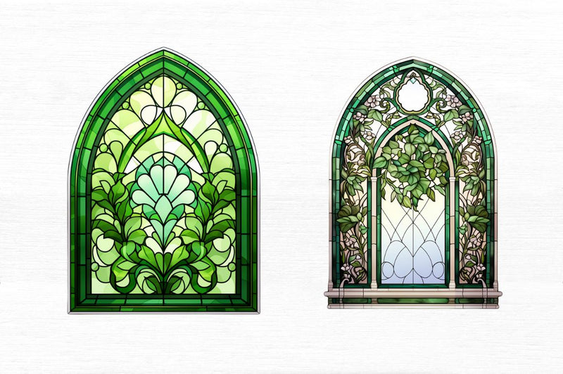 Emerald Stained Glass Arched Window Clipart - So Fontsy
