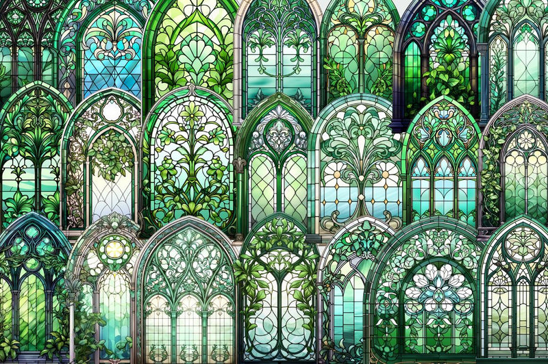 Emerald Stained Glass Arched Window Clipart - So Fontsy