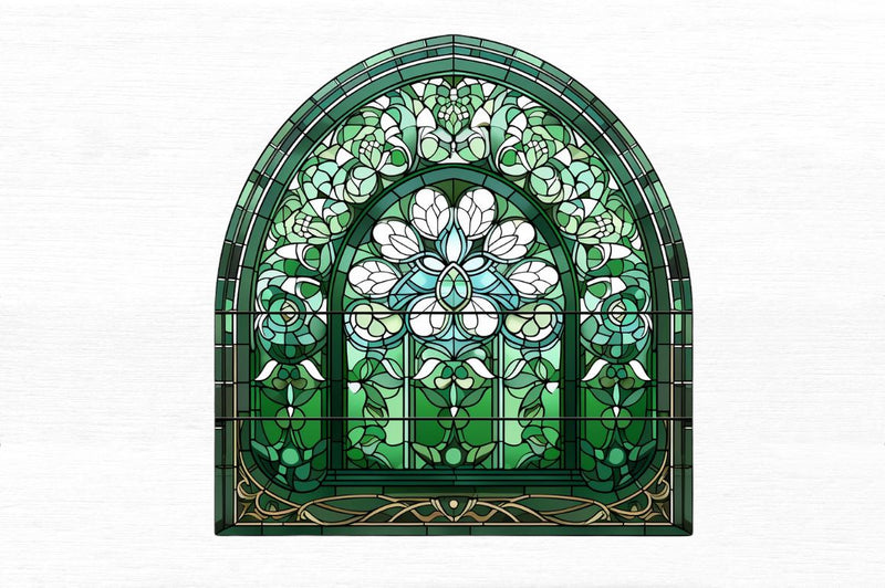 Emerald Stained Glass Arched Window Clipart - So Fontsy