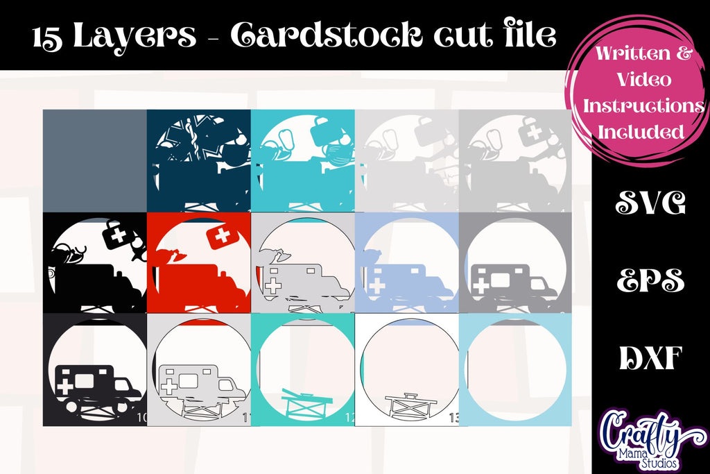 EMS Svg Shadow Box, 3D Layered Paramedic EMT Svg File - So Fontsy