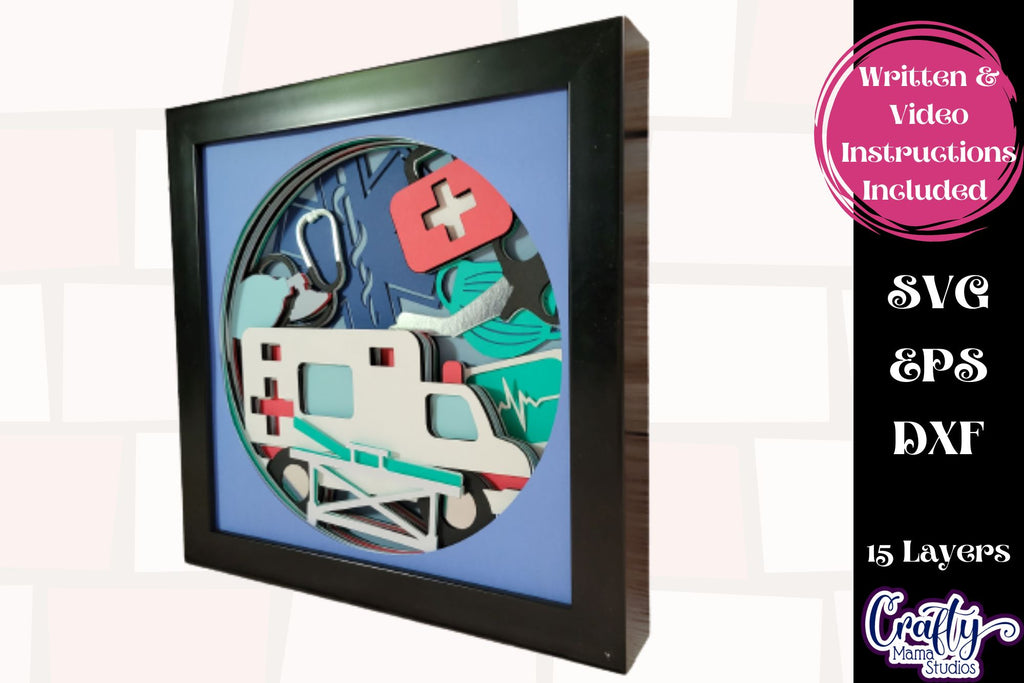 EMS Svg Shadow Box, 3D Layered Paramedic EMT Svg File - So Fontsy