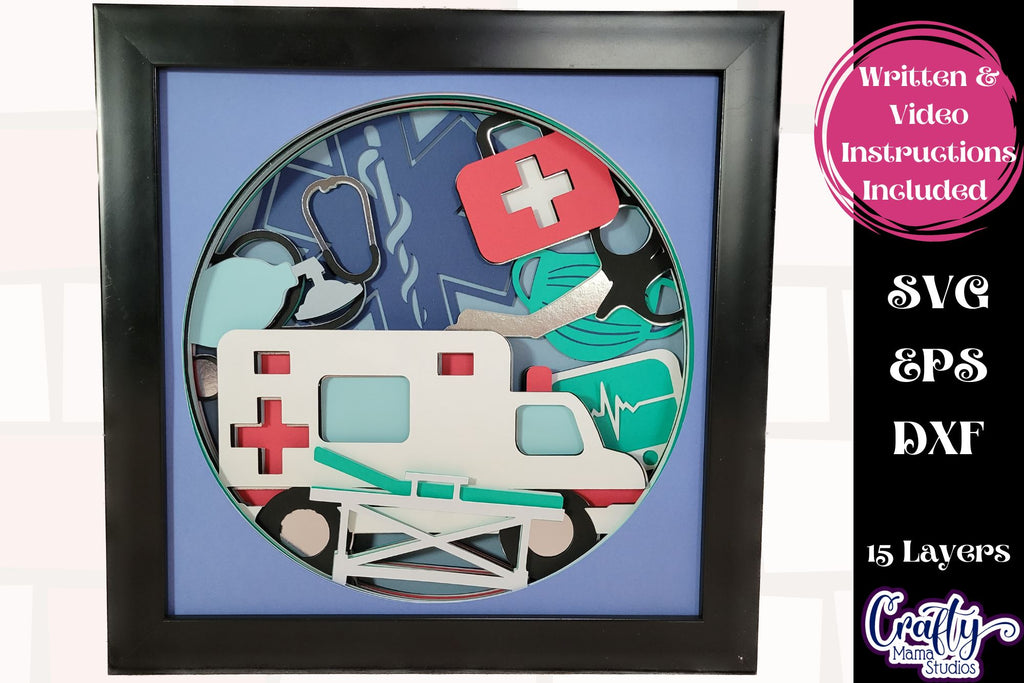 EMS Svg Shadow Box, 3D Layered Paramedic EMT Svg File - So Fontsy