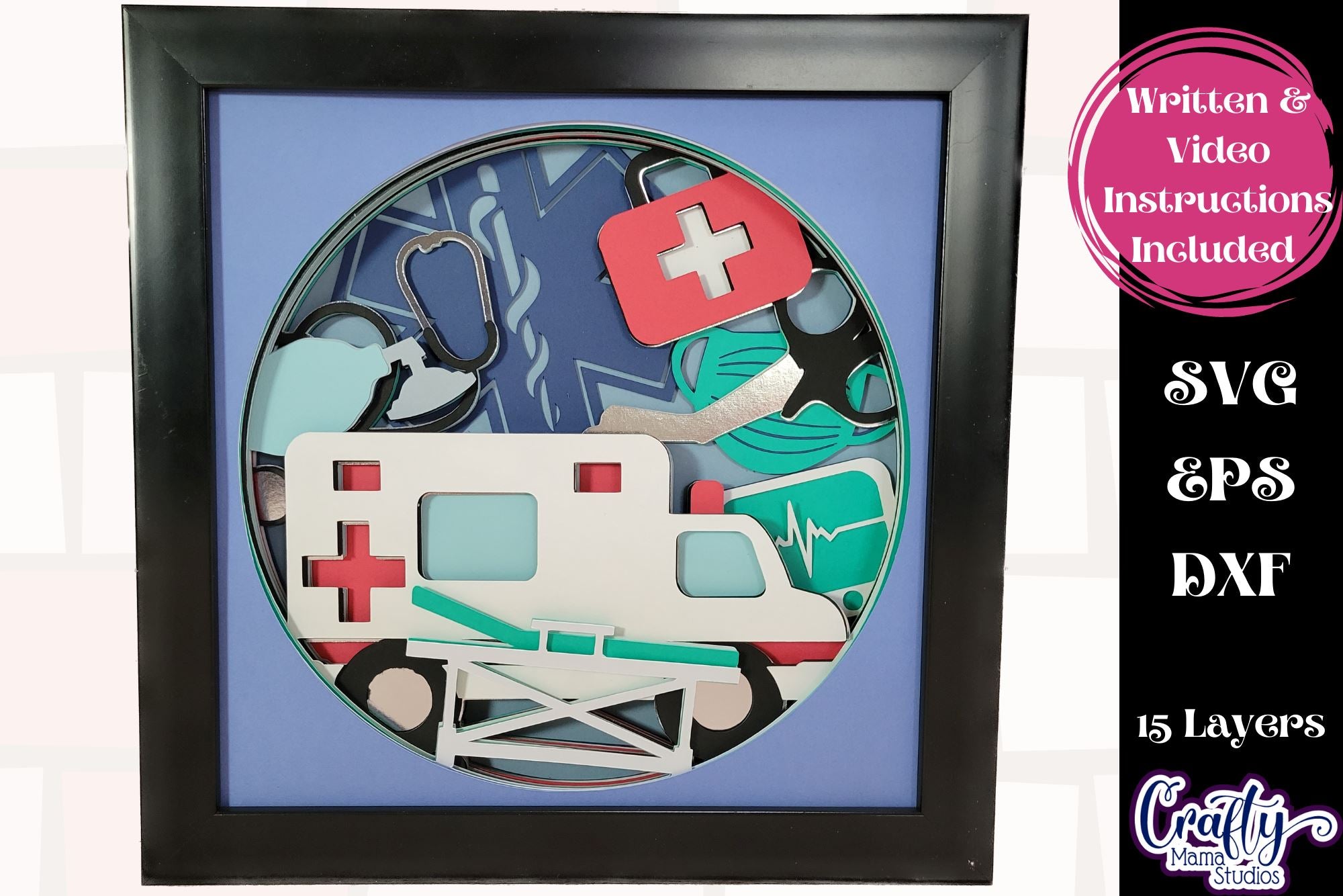 EMS Svg Shadow Box, 3D Layered Paramedic EMT Svg File - So Fontsy