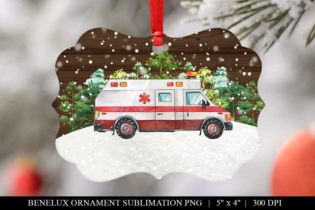 EMT Xmas Sublimation Design - Ambulance Ornament PNG - So Fontsy