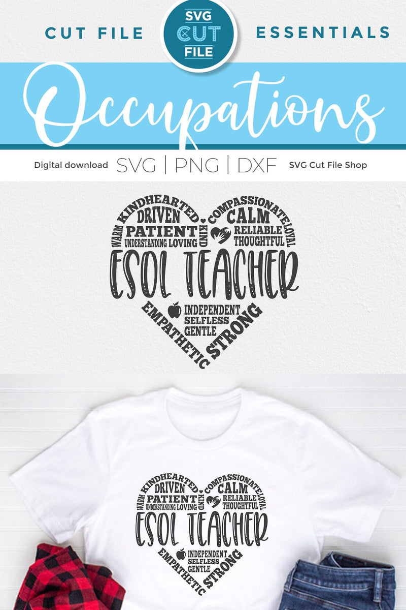 ESOL teacher svg subway art heart design - So Fontsy