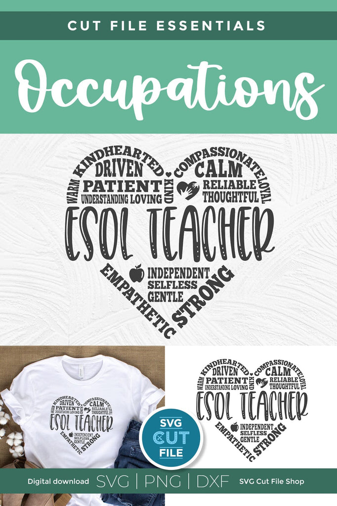 ESOL teacher svg subway art heart design - So Fontsy