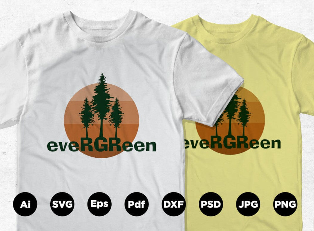 Evergreen design with pine trees and sun - So Fontsy