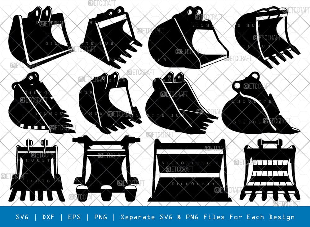 Excavator Bucket Silhouette, Excavator Bucket SVG, Rock Tine Bucket Svg ...