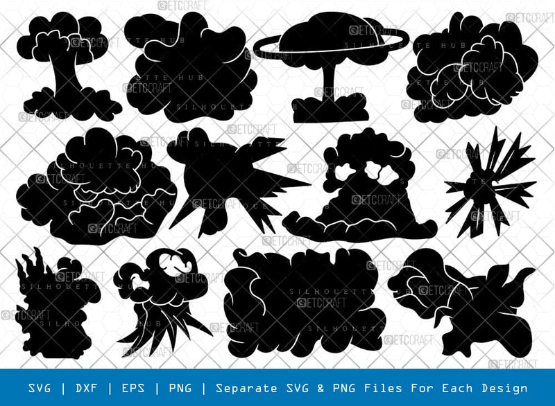 Explosion Silhouette, Explosion SVG, Nuclear Explosion Svg, Bomb ...