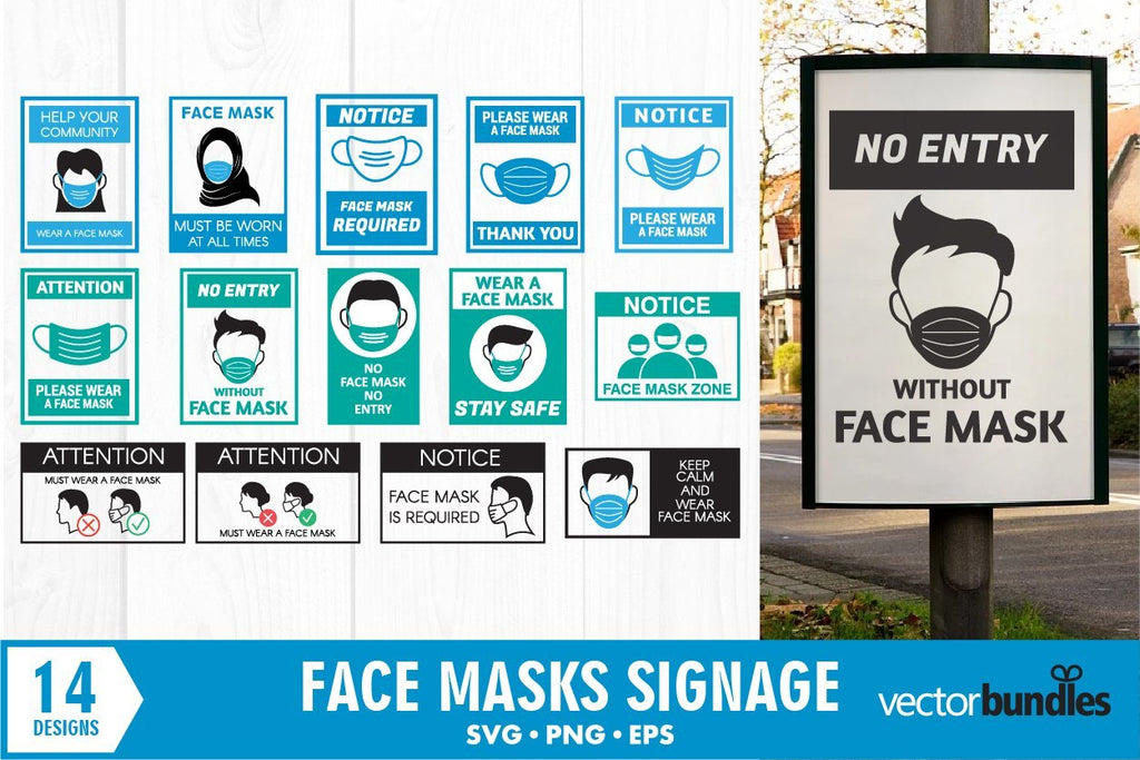 Face mask signage bundle svg - So Fontsy