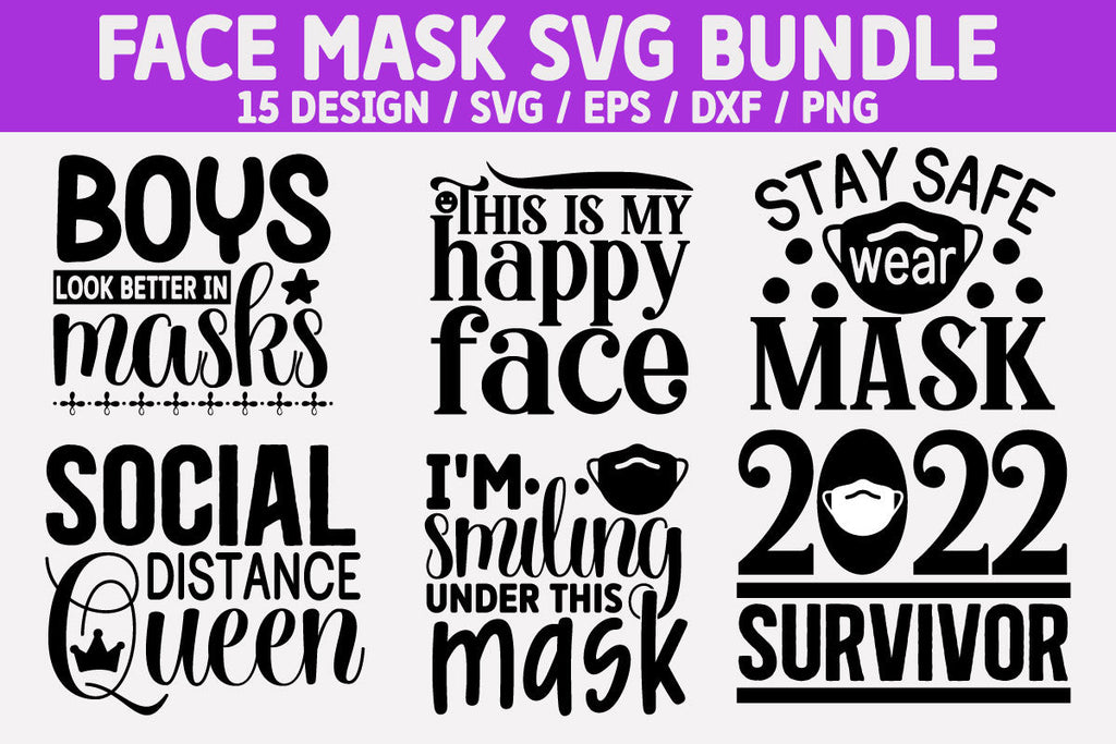 Face Mask SVG Bundle Cut File - So Fontsy