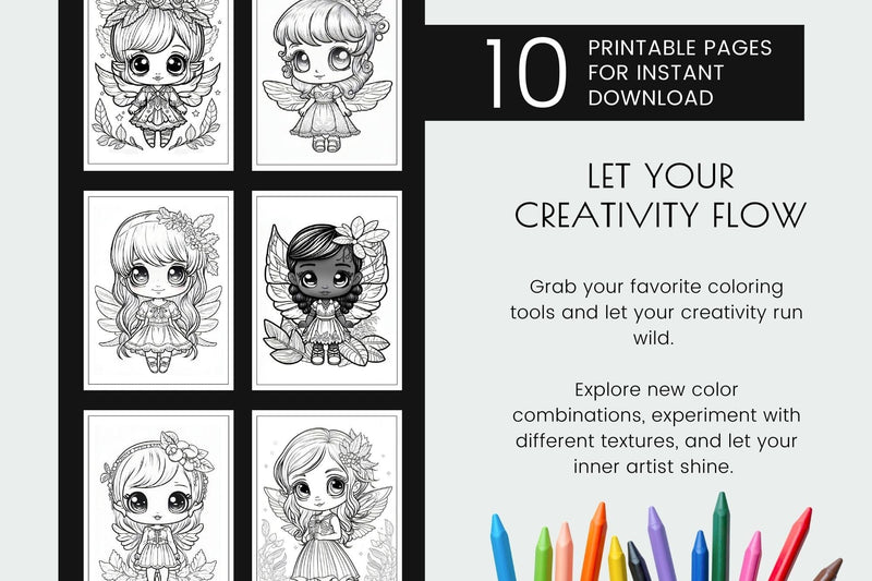 Fairies Coloring Book, Printable Kids Coloring Page Bundle - So Fontsy