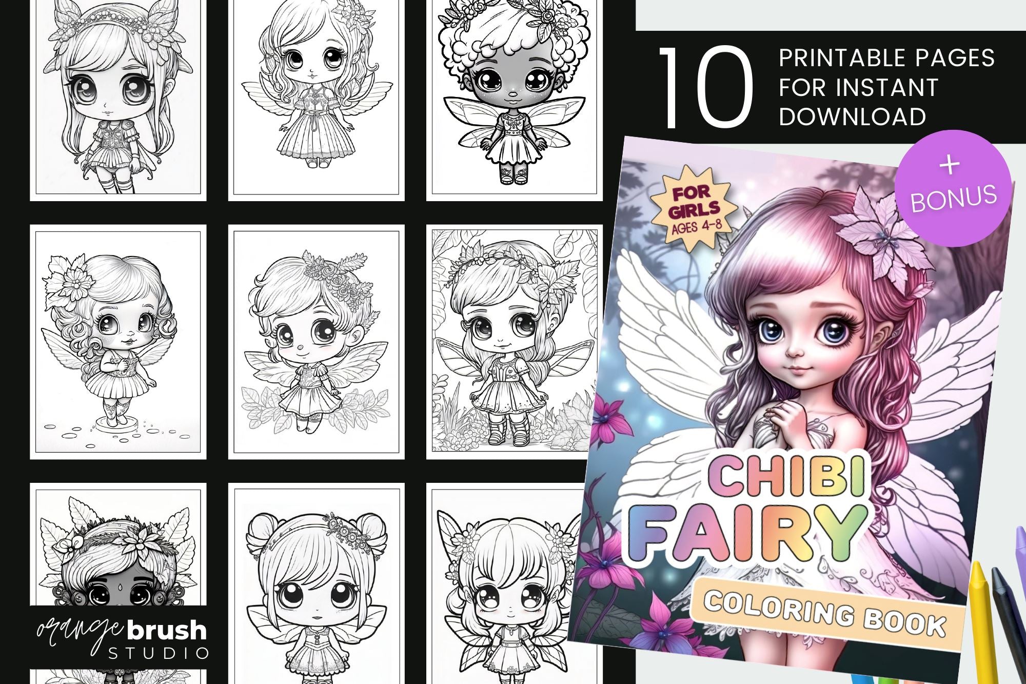 Fairies Coloring Page Bundle, Printable Kids Coloring Book - So Fontsy