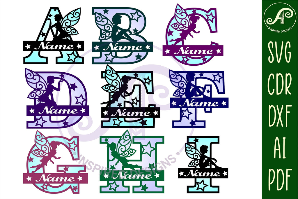 Fairy monogram letter Name signs 3 layer design bundles - So Fontsy