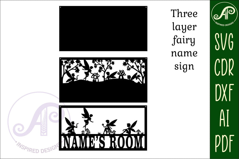 Fairy scene name sign SVG 3 layer laser cut template - So Fontsy