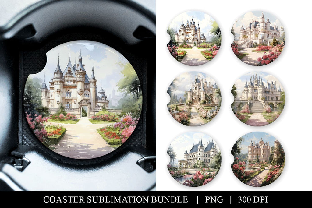 Fairy Tale Car Coaster Bundle, Printable Royal Castle Rounds - So Fontsy