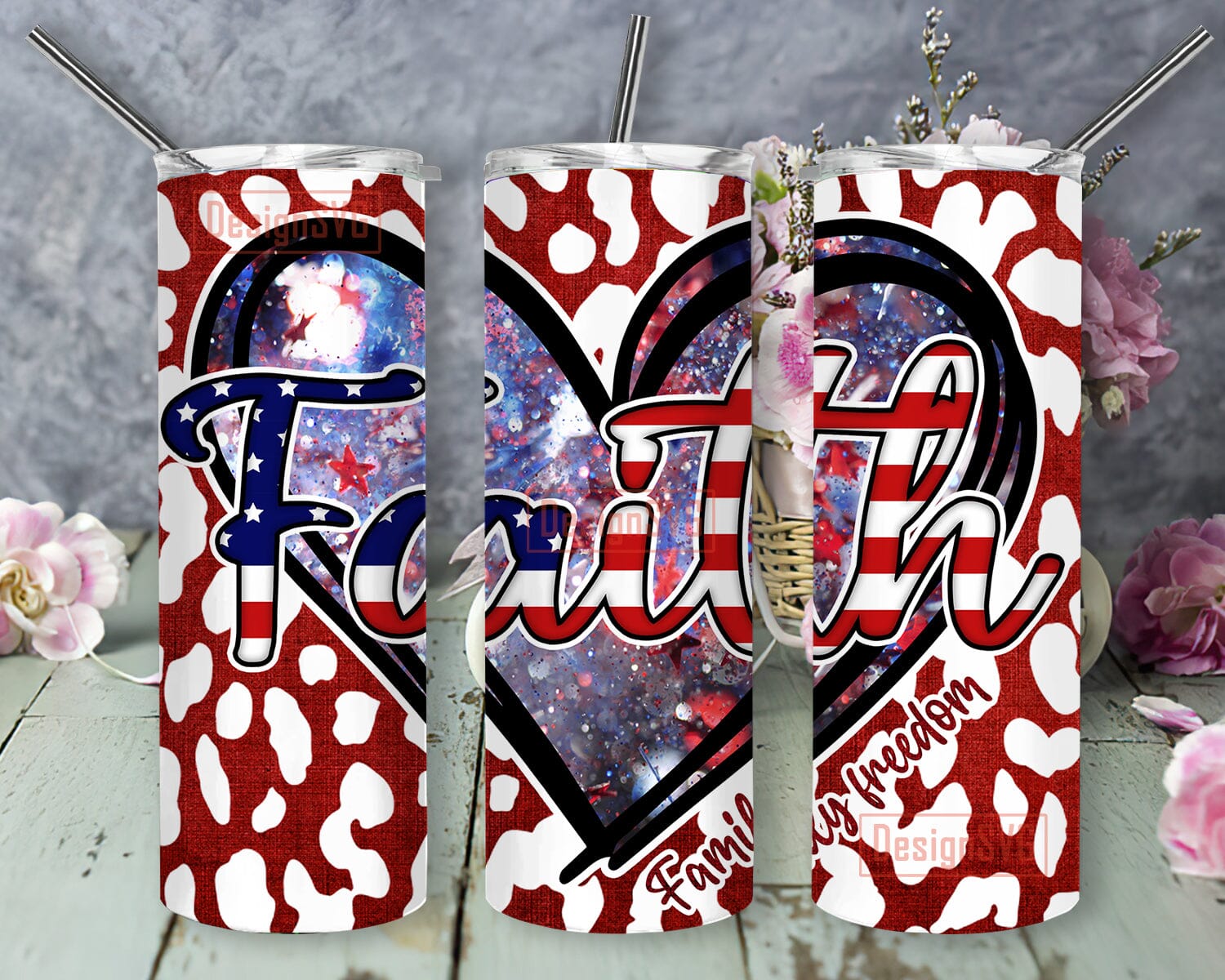 Faith Family Freedom Heart American Flag 20oz Skinny Tumbler Png ...