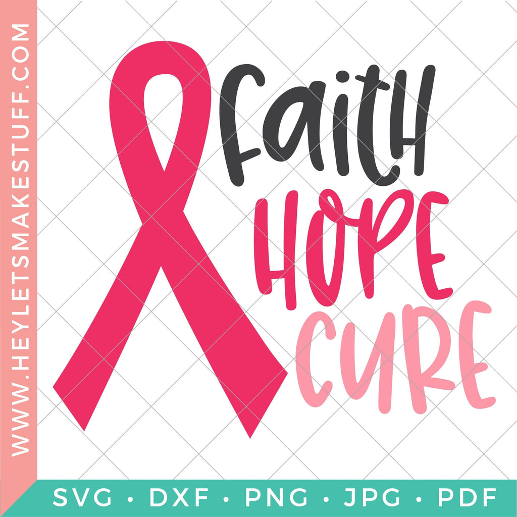 Faith Hope Cure Cancer Ribbon - So Fontsy
