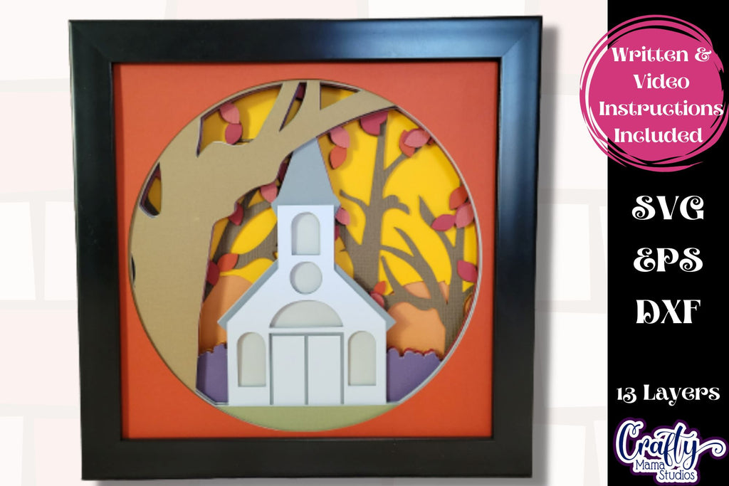 Fall Church Svg Shadow Box, 3D Layered Autumn Trees Leaves - So Fontsy