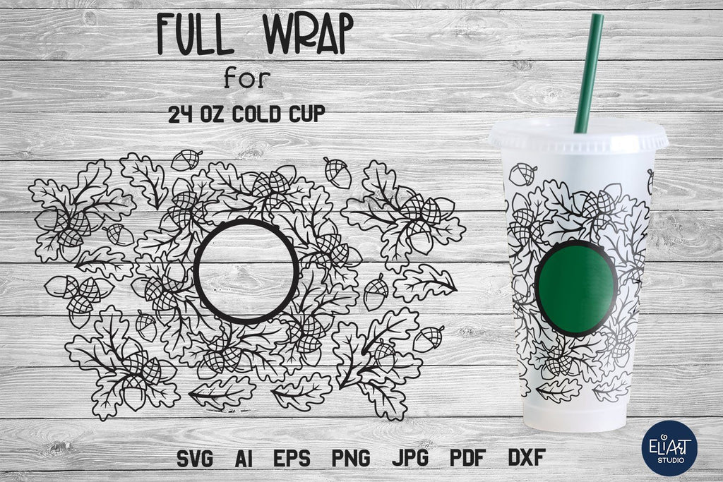 Fall Cup Wrap SVG, Acorn SVG, Oak Leaf SVG Cup Wrap. - So Fontsy