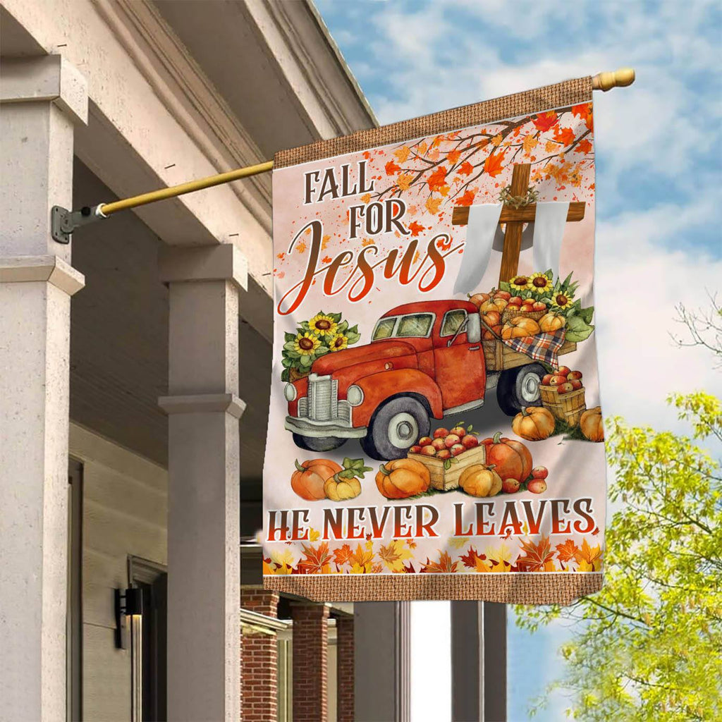 Fall For Jesus He Never Leaves Flag, Faith Religious Flag, Autumn God ...