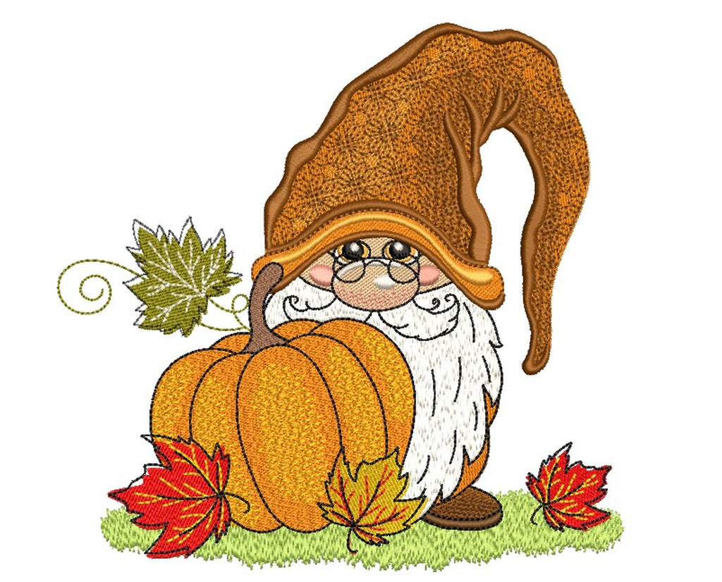 Fall Gnome with Pumpkin Embroidery Design, Autumn Gnome Machine Embroi ...