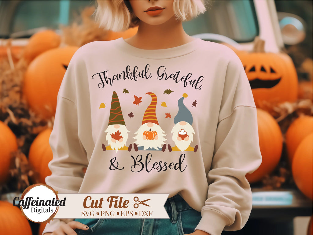Fall Gnomes SVG, Thankful Grateful Blessed - So Fontsy