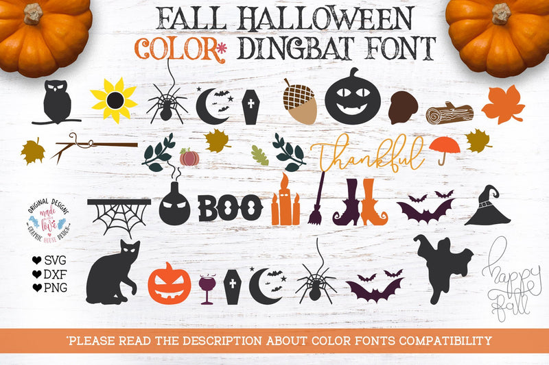 Fall Halloween Dingbat Color Font - So Fontsy