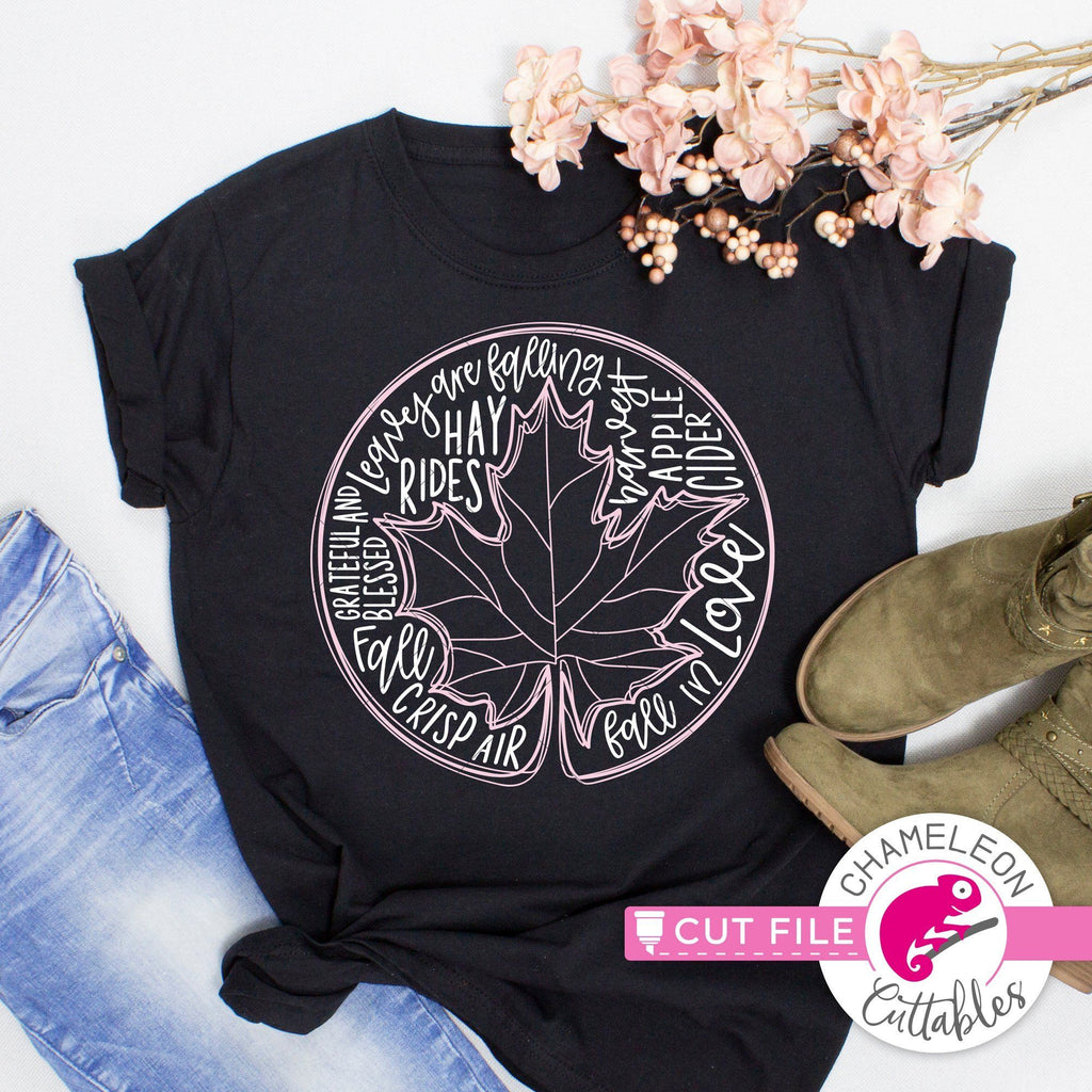 Fall leaf word art round svg dxf png - So Fontsy