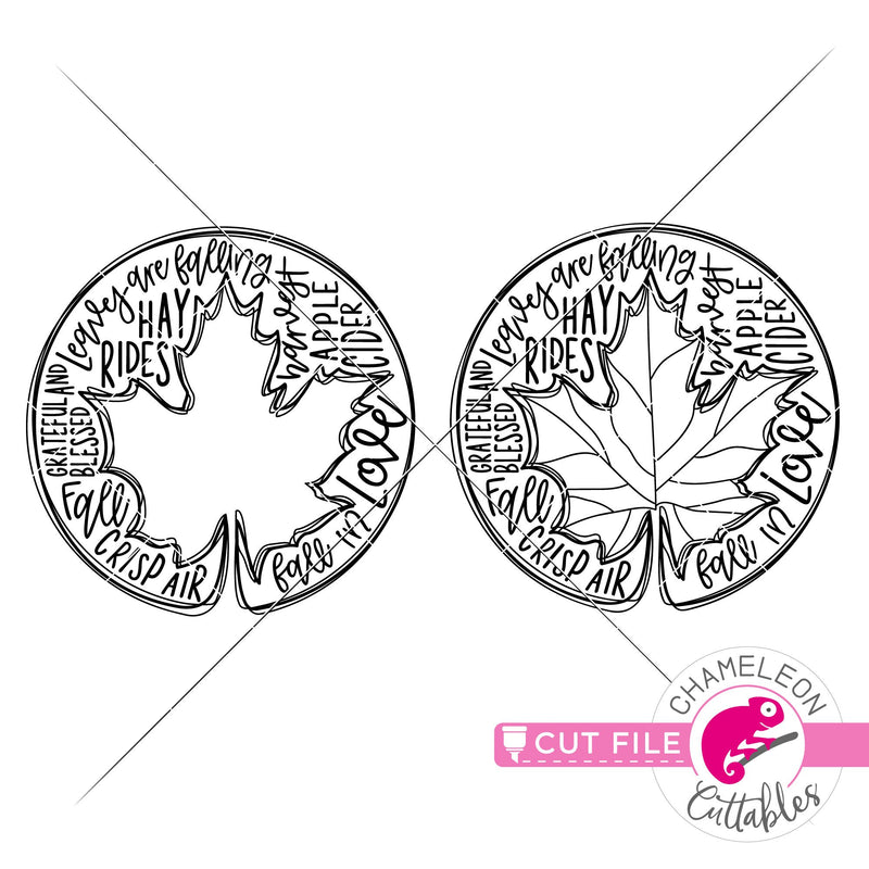 Fall leaf word art round svg dxf png - So Fontsy