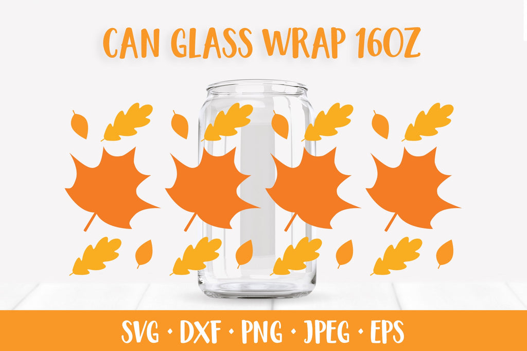 Fall Leaves Glass Can Wrap. Autumn Can Glass SVG Design - So Fontsy