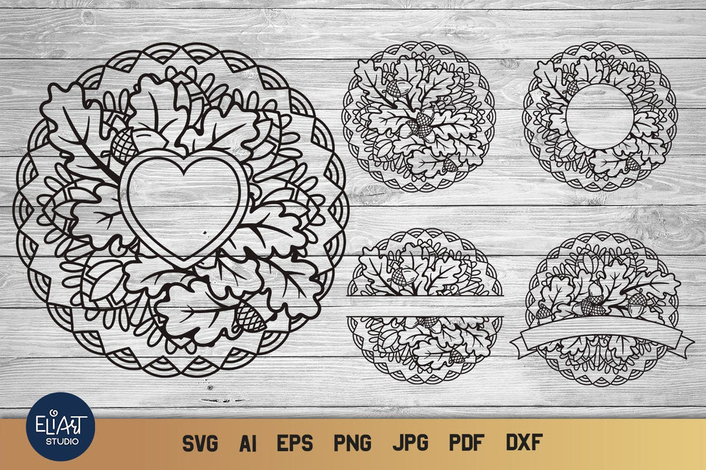 Fall Mandala SVG, Split Mandala SVG, Oak Leaf SVG. - So Fontsy