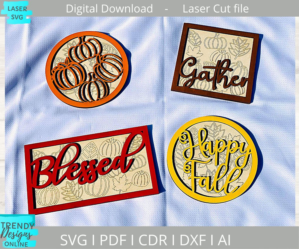 Fall mini Signs svg, Tiered Tray Glowforge laser cut svg - So Fontsy