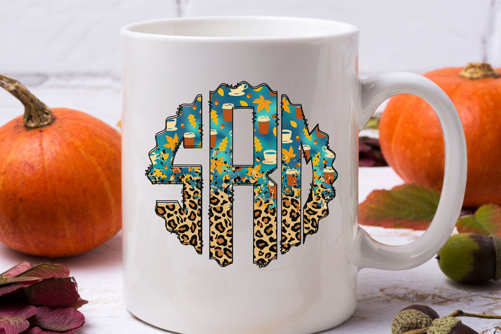 Fall Monogram PNG, Coffee And Leopard Print Alphabet Doodle Set - So Fontsy