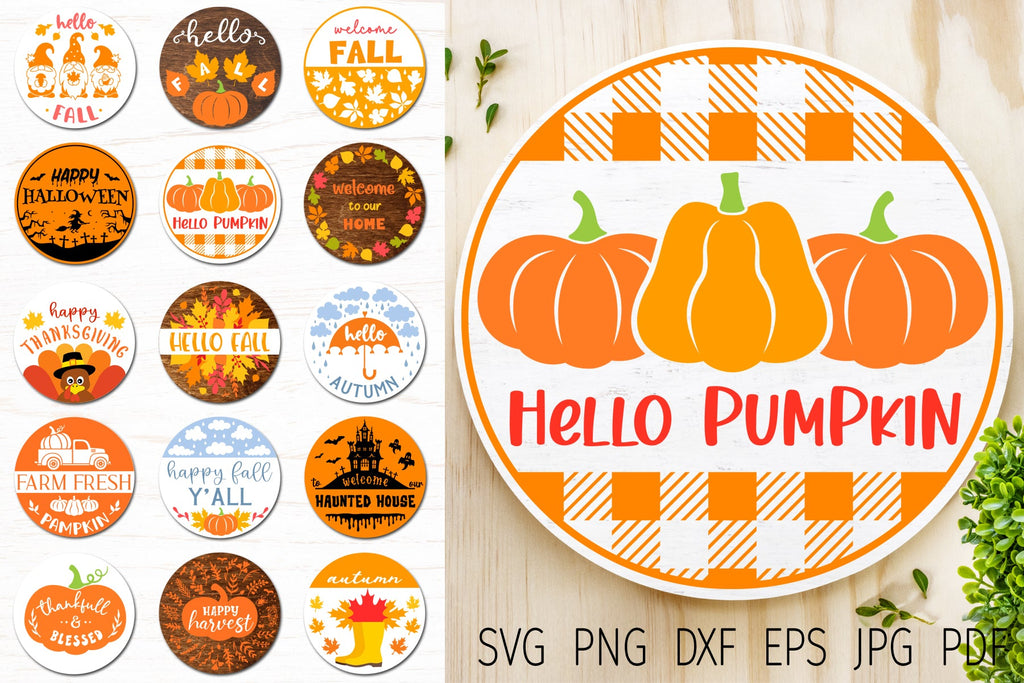 Fall round sign svg bundle, autumn rounds, welcome door sign - So Fontsy