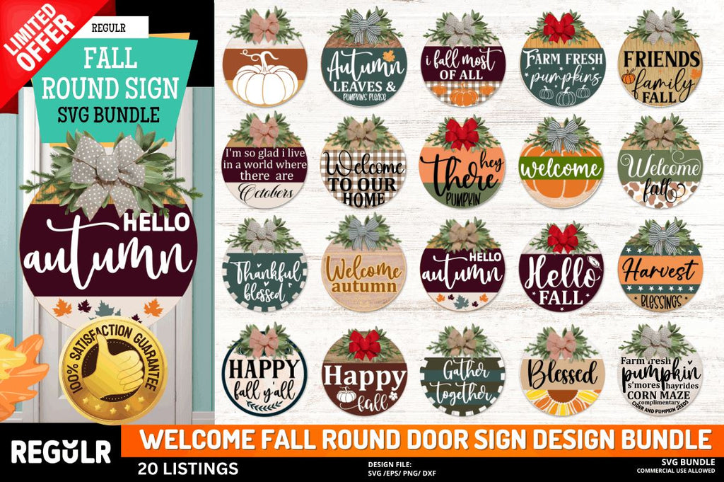 Fall Round Sign Svg Bundle - So Fontsy