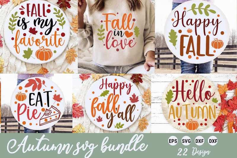 Fall Round Signs SVG Bundle Design, Autumn SVG Round Sign - So Fontsy