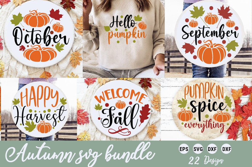 Fall Round Signs SVG Bundle Design, Autumn SVG Round Sign - So Fontsy