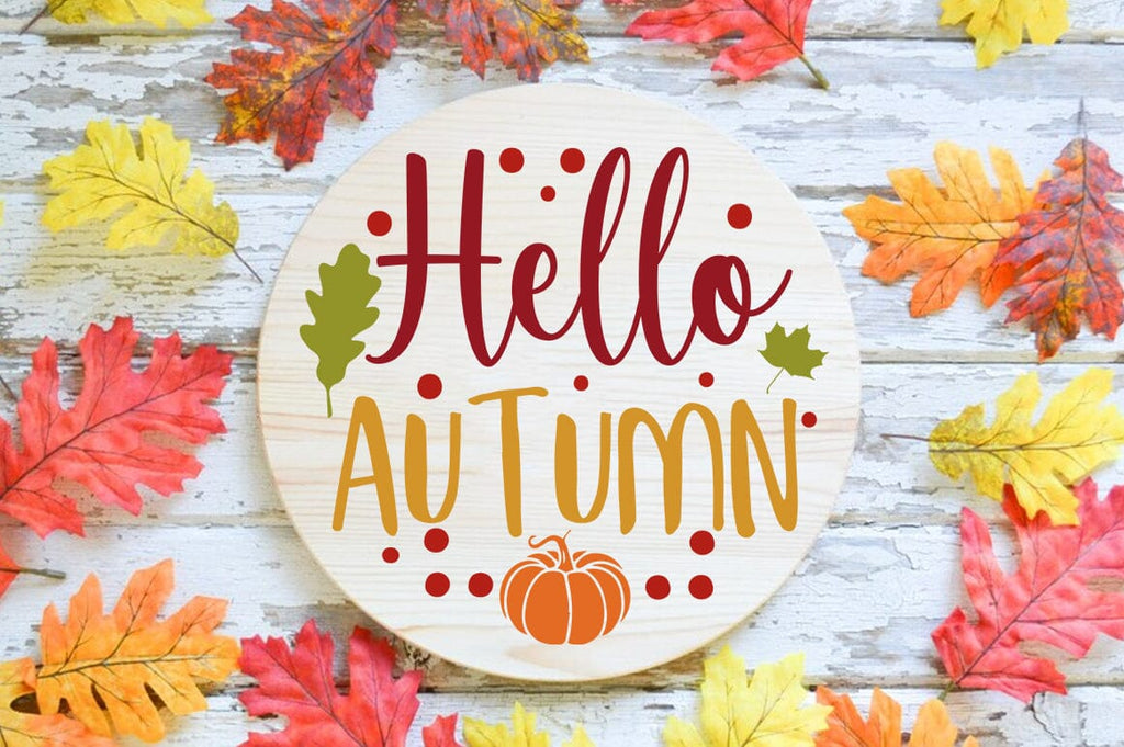 Fall Round SVG Design, hello autumn - So Fontsy