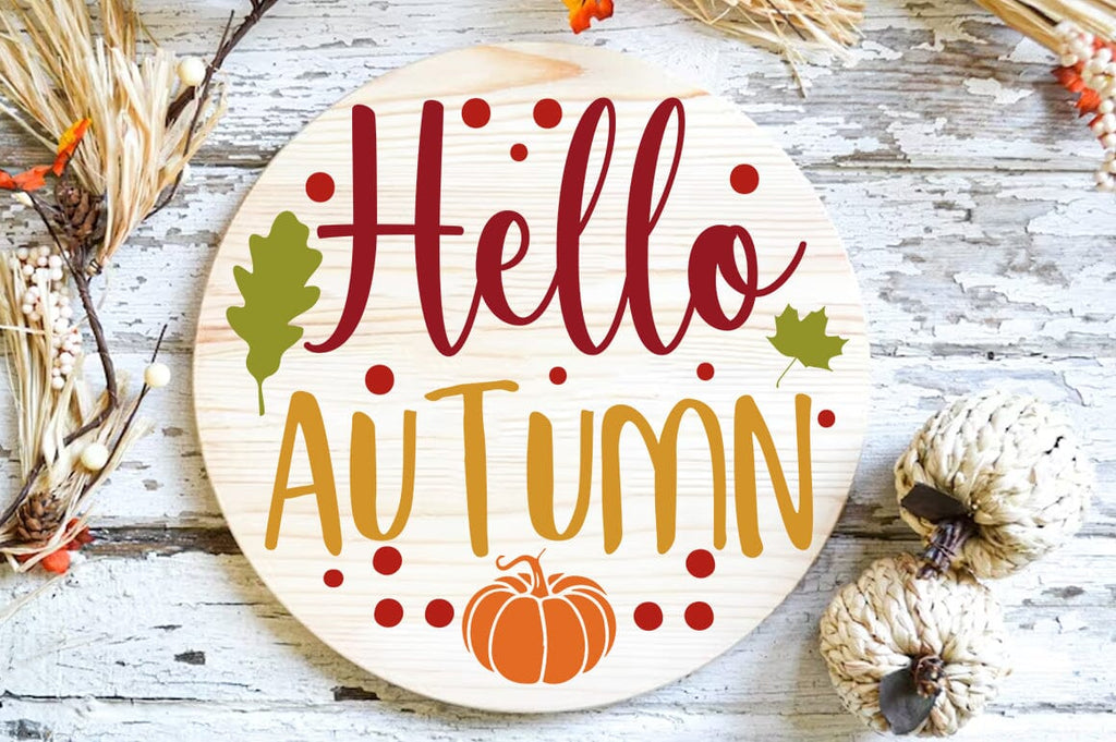 Fall Round SVG Design, hello autumn - So Fontsy