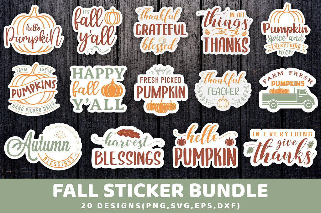 Fall Sticker Bundle, 20 SVG Designs - So Fontsy