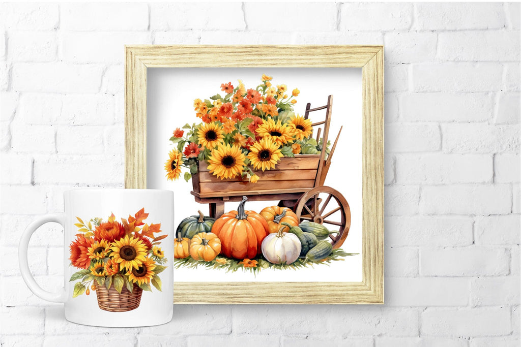 Fall Sunflower Sublimation Designs, Autumn Clipart - So Fontsy