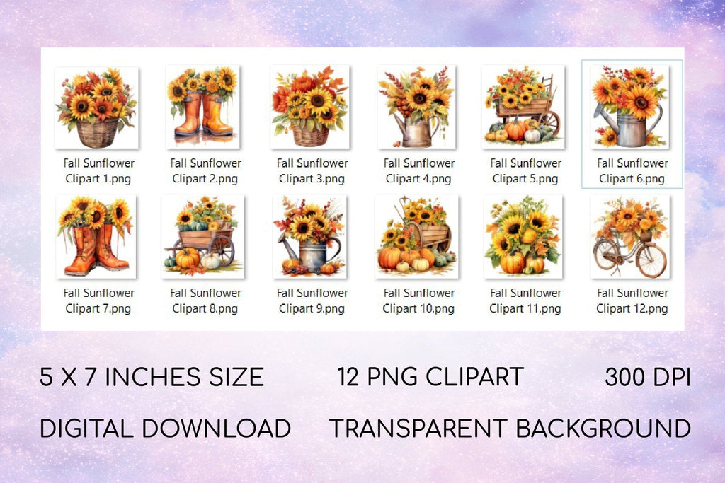 Fall Sunflower Sublimation Designs, Autumn Clipart - So Fontsy