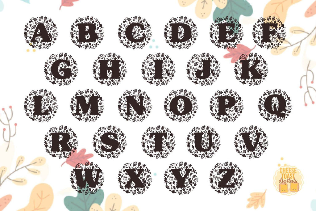 Fall SVG Monogram Alphabet Set A-Z | Wood Rounds | Ornaments - So Fontsy