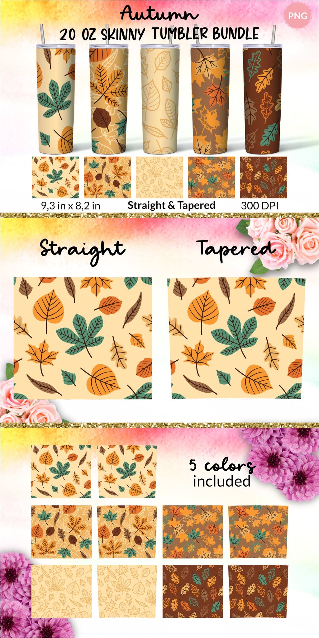 Fall Tumbler, Autumn Tumbler, Leaves tumbler, Autumn Vibes, Floral ...