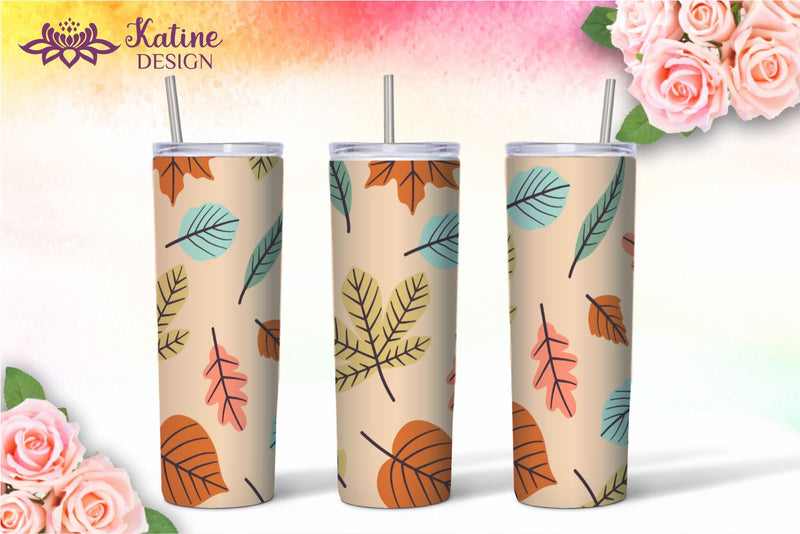 Fall Tumbler, Orange and Green, Autumn Tumbler, Leaves tumbler, Autumn ...