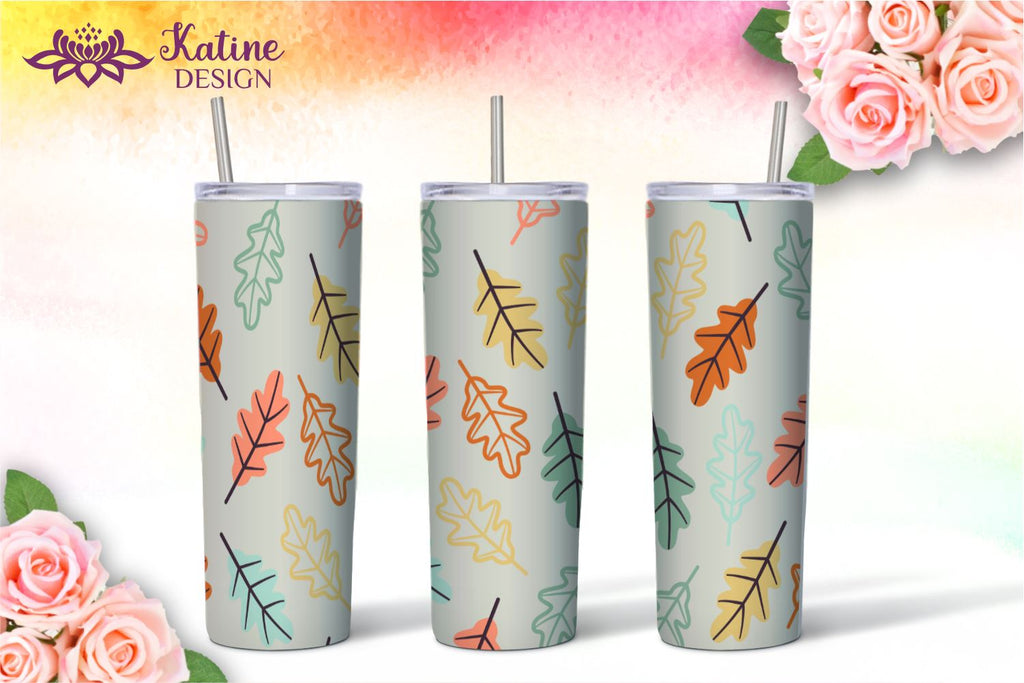 Fall Tumbler, Orange and Green, Autumn Tumbler, Leaves tumbler, Autumn ...