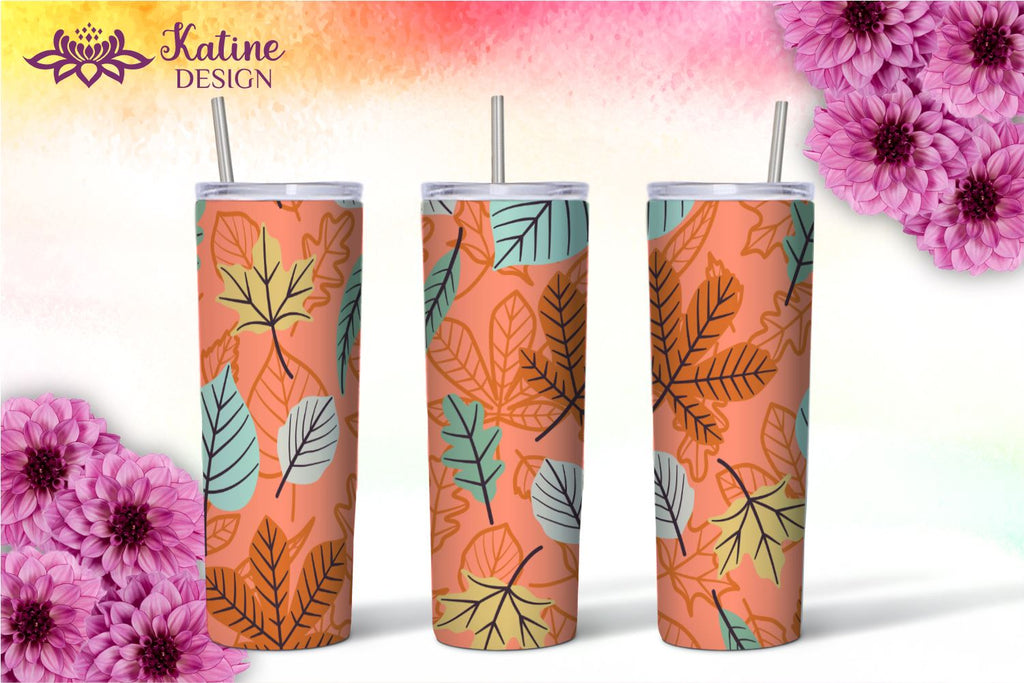 Fall Tumbler, Orange and Green, Autumn Tumbler, Leaves tumbler, Autumn ...
