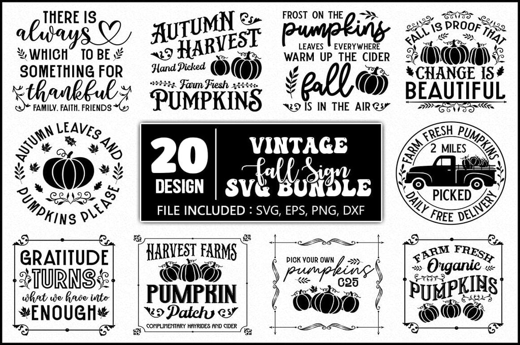 Fall Vintage Sign SVG Bundle, Retro Sign - So Fontsy