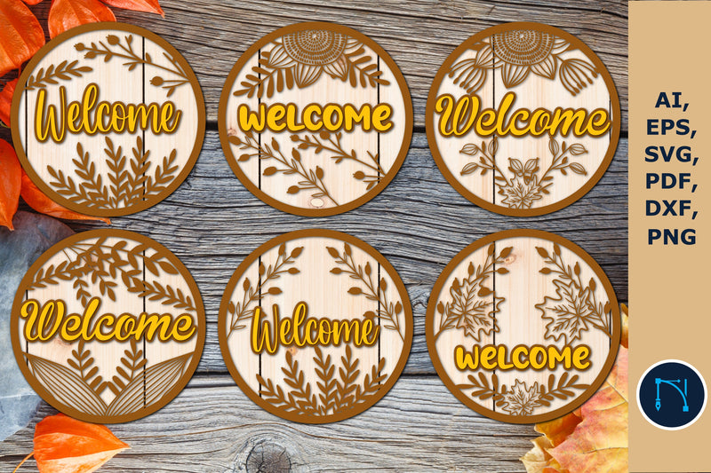 Fall Welcome Sign Door Hanger SVG bundle - So Fontsy